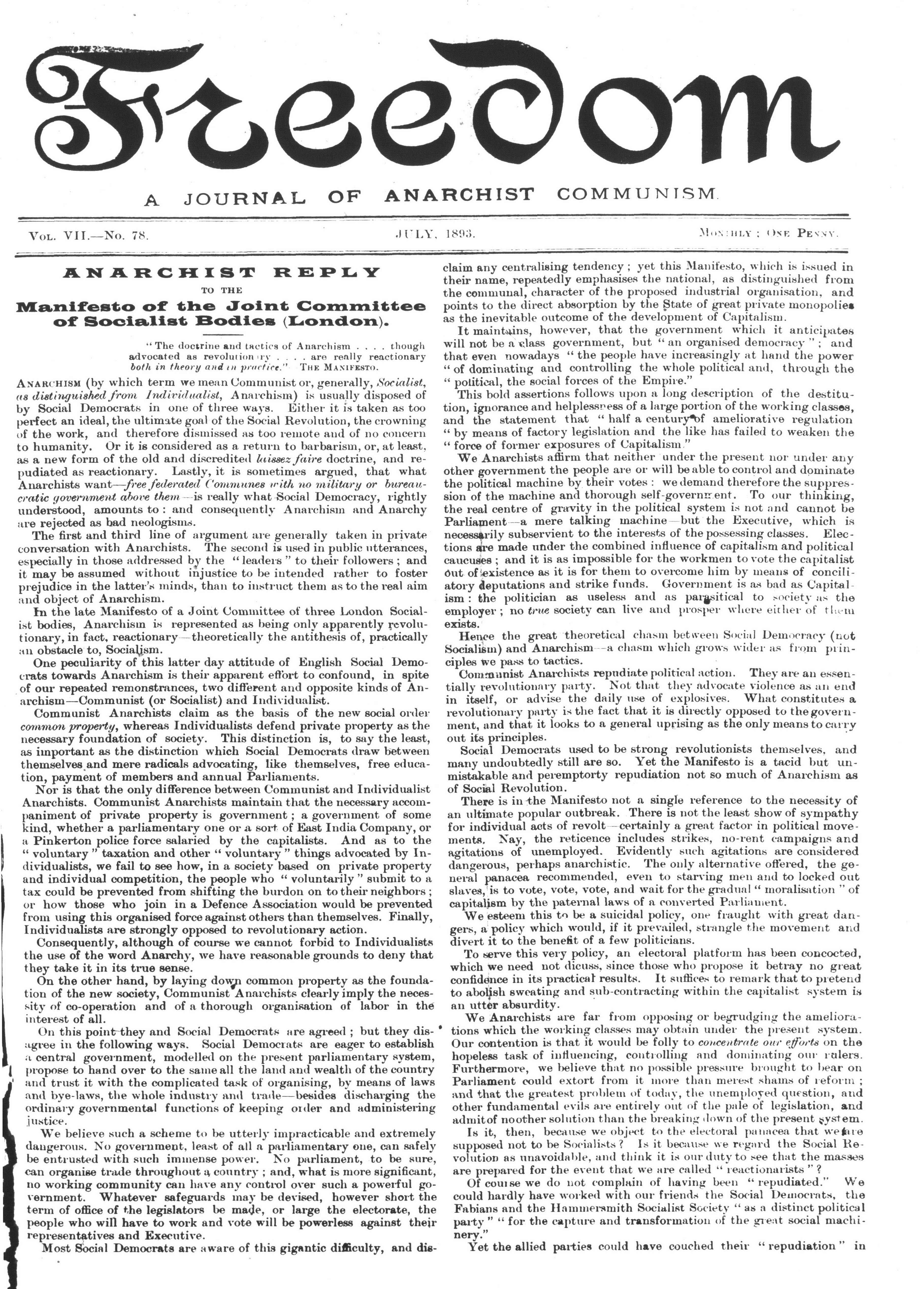Freedom vol 7. no 78 (July 1893) | libcom.org